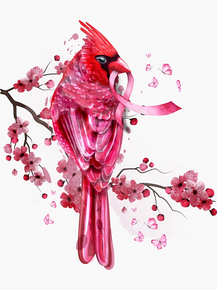 "Breast Cancer Awareness Red Cardinal Bird Ribbon" Sticker for Sale by ...
