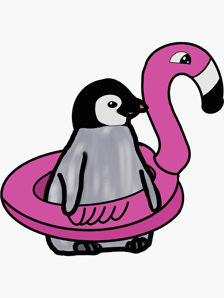 "Baby Penguin Riding on Flamingo Floaty" Sticker for Sale by Mghoward19 ...