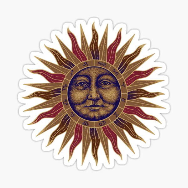 "Celestial Golden Sun Face" Sticker for Sale by sandersart | Redbubble