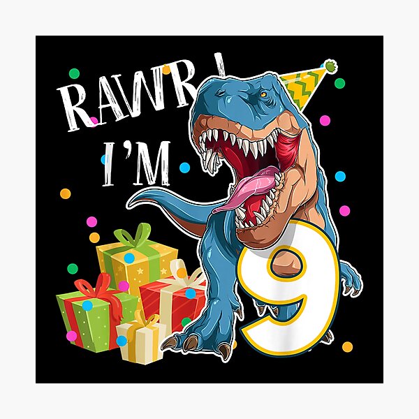 Lámina fotográfica «Noveno cumpleaños niño 9 años dinosaurio Saurus T ...