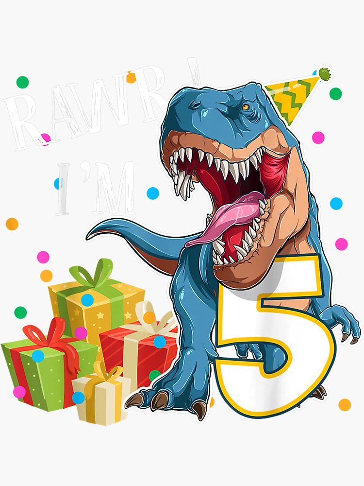 "5th Birthday Boy 5 Years Old Dinosaur Saurus T Rex" Sticker for Sale by Bakosbarnabas | Redbubble