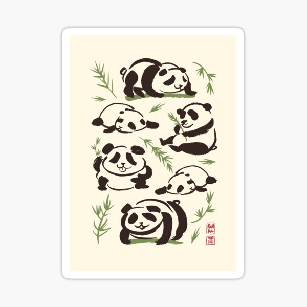 "Chinese cute panda painting" Sticker for Sale by nokhookdesign | Redbubble