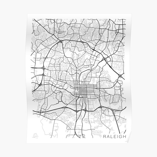 "Raleigh Map, USA - Black and White" Poster for Sale by MainStreetMaps ...