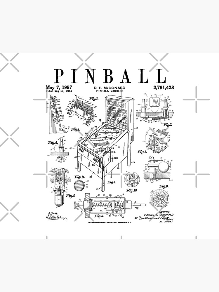 "Pinball Arcade Gaming Machine Vintage Gamer Patent Print" Throw ...