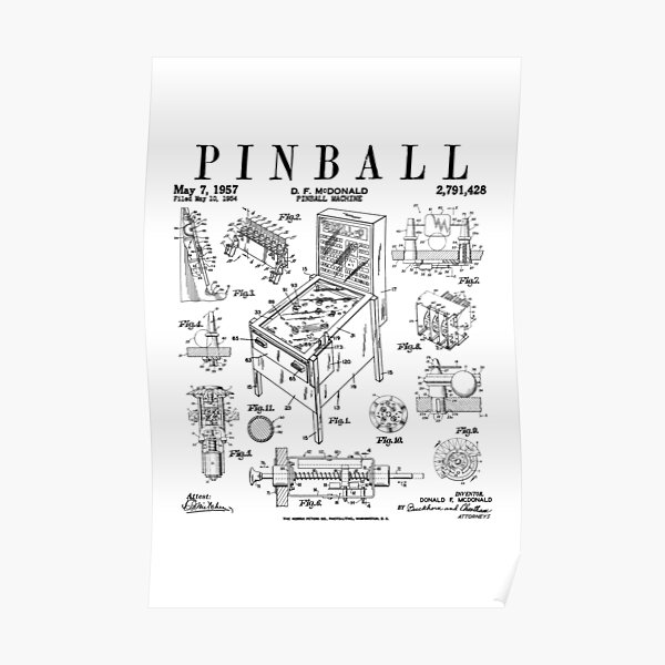 "Pinball Arcade Gaming Machine Vintage Gamer Patent Print" Poster for ...