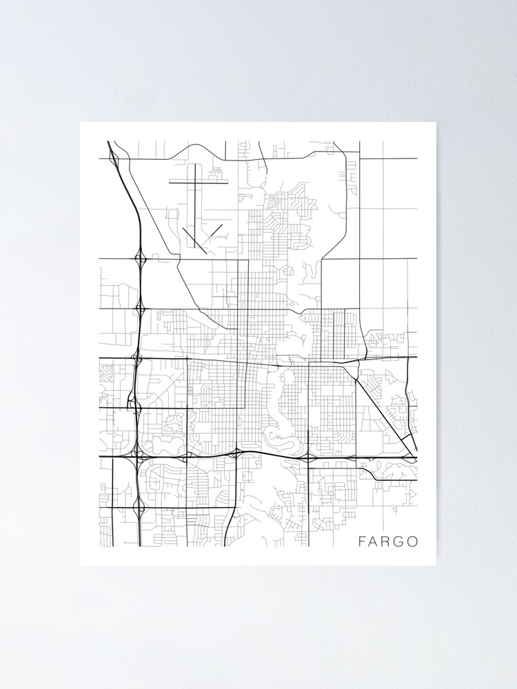 "Fargo Map, USA - Black and White" Poster for Sale by MainStreetMaps ...