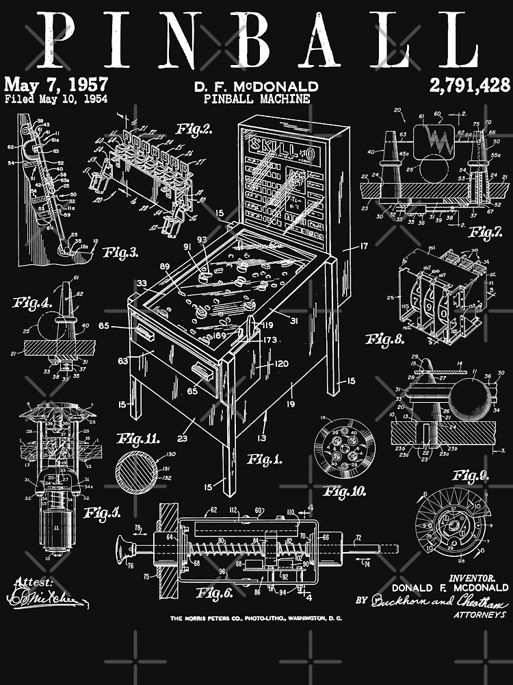 "Pinball Arcade Gaming Machine Vintage Gamer Patent Print" Essential T ...