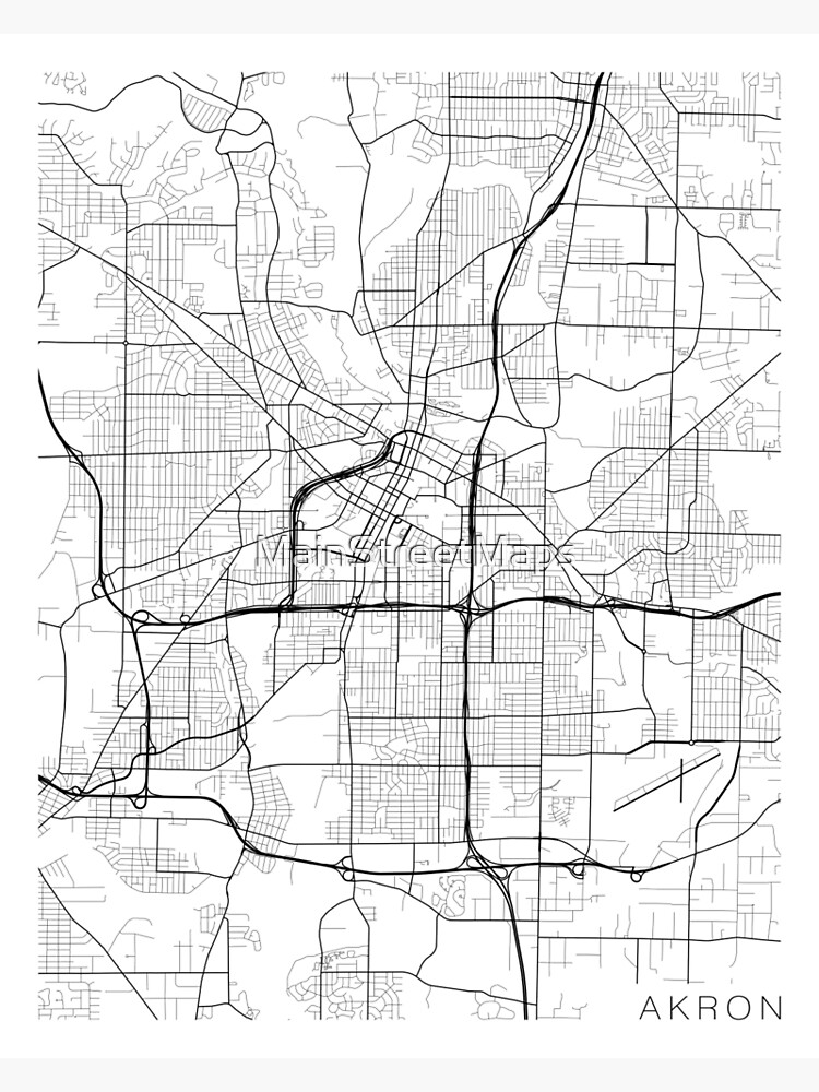 Póster «Mapa de Akron, EE. UU. - Blanco y negro» de MainStreetMaps ...
