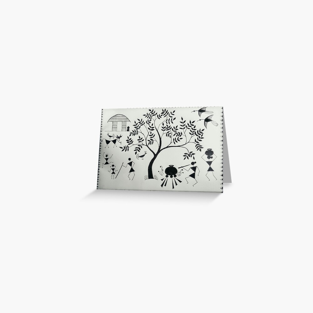 "Warli Art - Village Life" Greeting Card by myDigitalArt | Redbubble