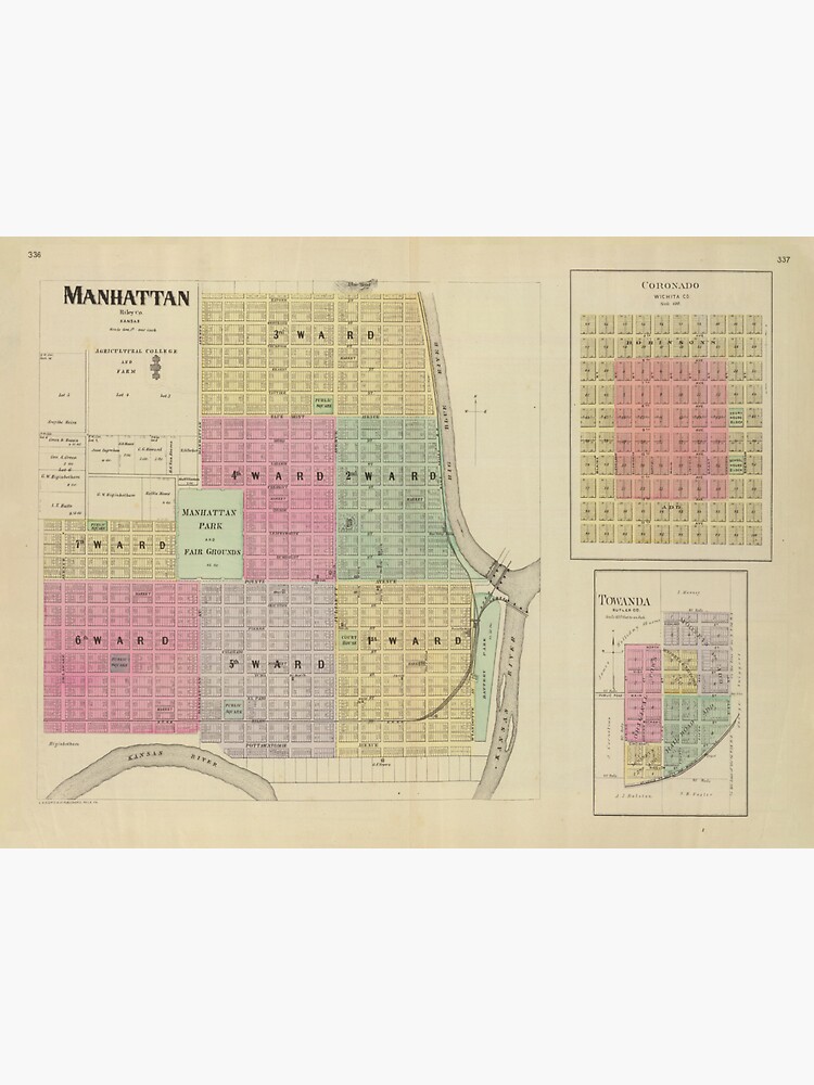 "Old Manhattan KS Map (1887) The Little Apple Kansas Vintage Atlas ...
