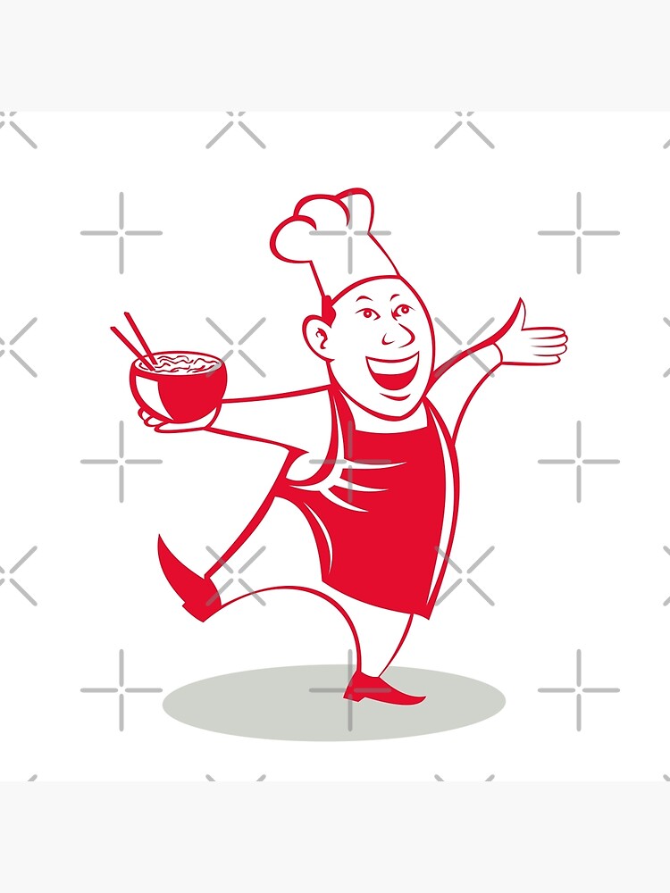 "Asian Chef Serving Noodle Bowl Dancing Cartoon" Photographic Print by ...