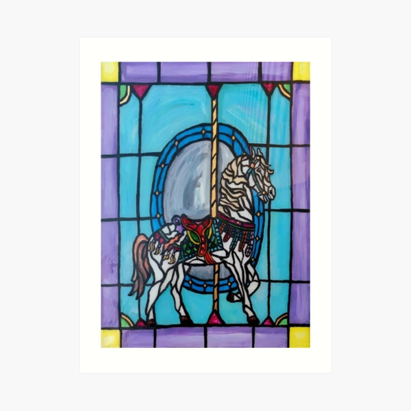 Carousel Horse Stained Glass Patterns 5D DIY Mosaic Horse Diamond Art