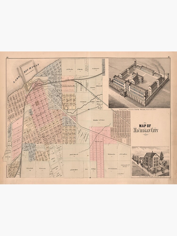 "Old Michigan City IN Map (1874) Vintage Indiana City & Street Atlas ...