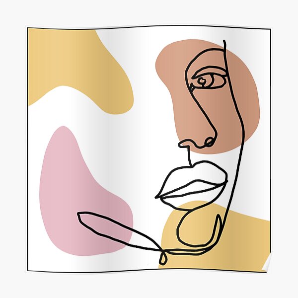 "Line Art of Face Outline on Color Splotches " Poster for Sale by ...