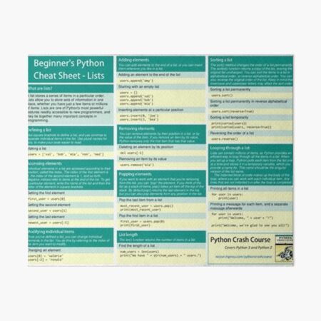"Python Cheat Sheet" Art Board Print for Sale by jpjmoffett | Redbubble