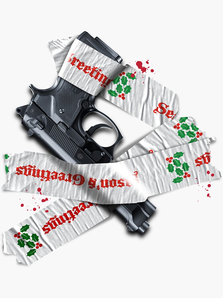 "Die Hard – Gift Wrapped Gun" Sticker by GraphicGibbon | Redbubble
