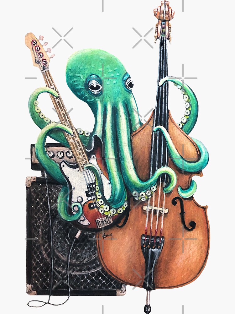 "OctoBass" Sticker for Sale by GardenPartyArt | Redbubble