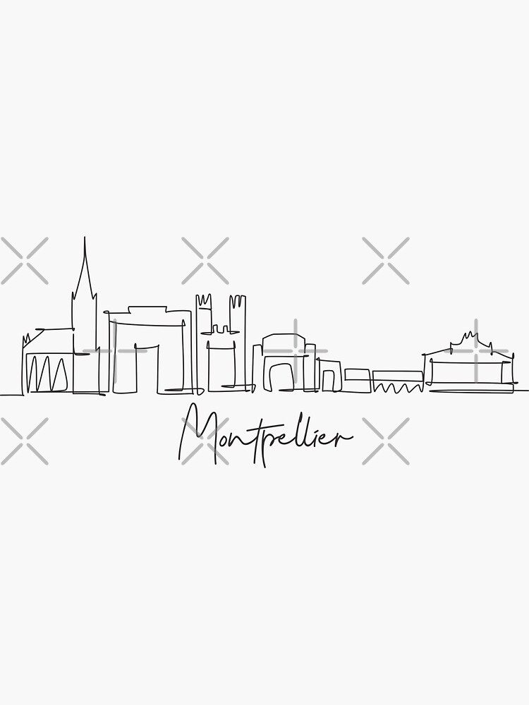 "Montpellier Skyline World Travel" Sticker for Sale by SimpleLineDraw ...