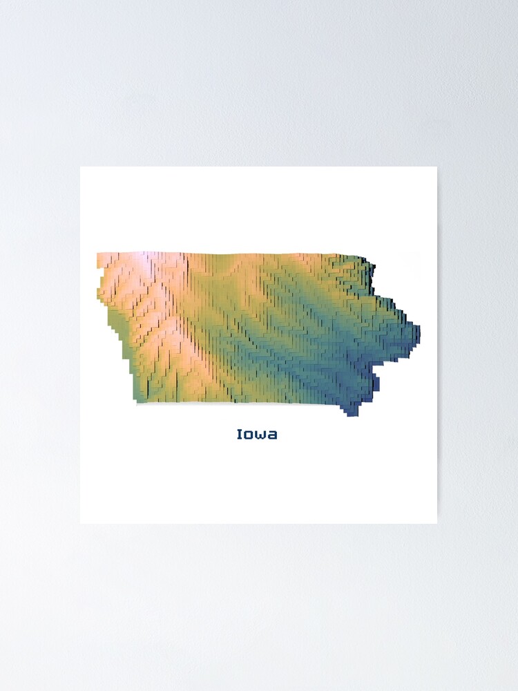 "Iowa Elevation Tiles - Digitally Rendered Map" Poster for Sale by ...