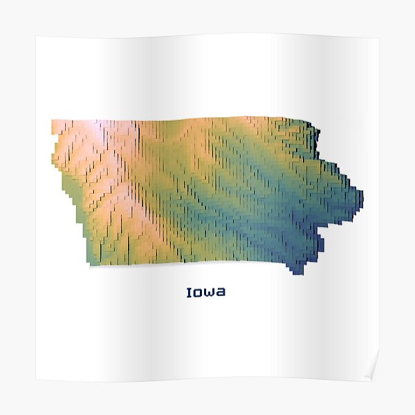 "Iowa Elevation Tiles - Digitally Rendered Map" Poster for Sale by ...