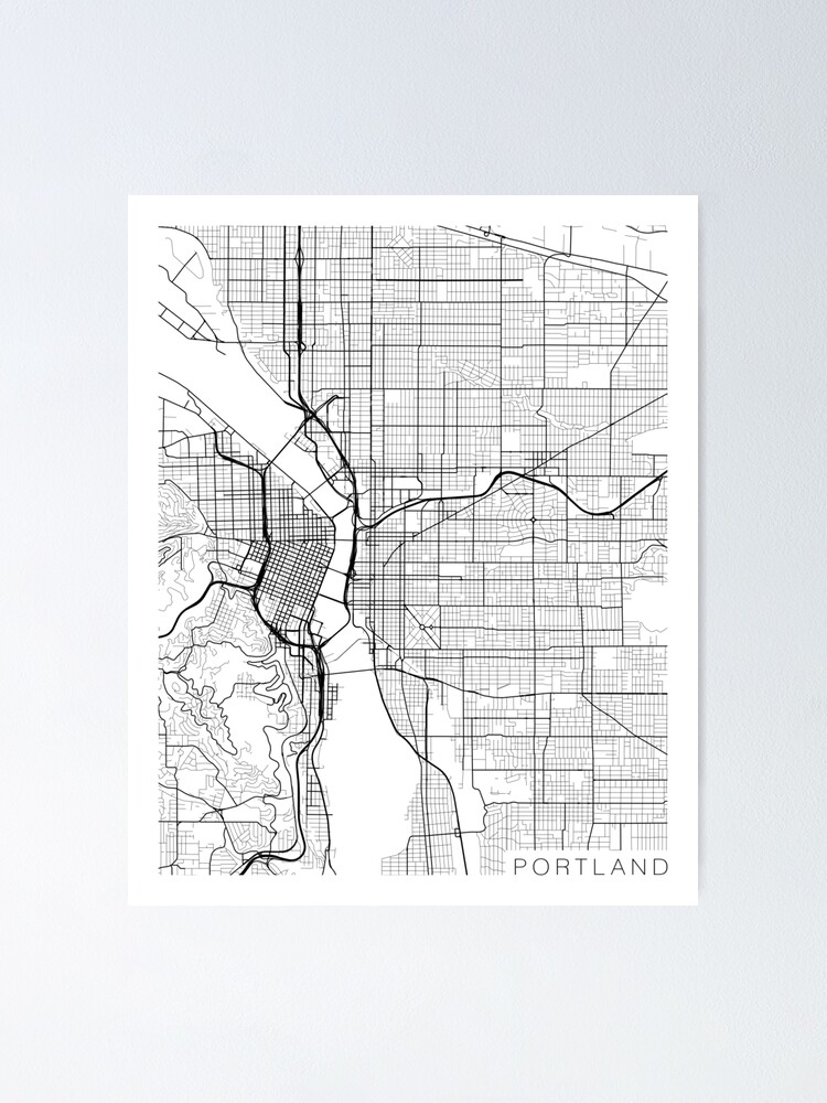 "Portland Map, USA - Black and White" Poster for Sale by MainStreetMaps ...