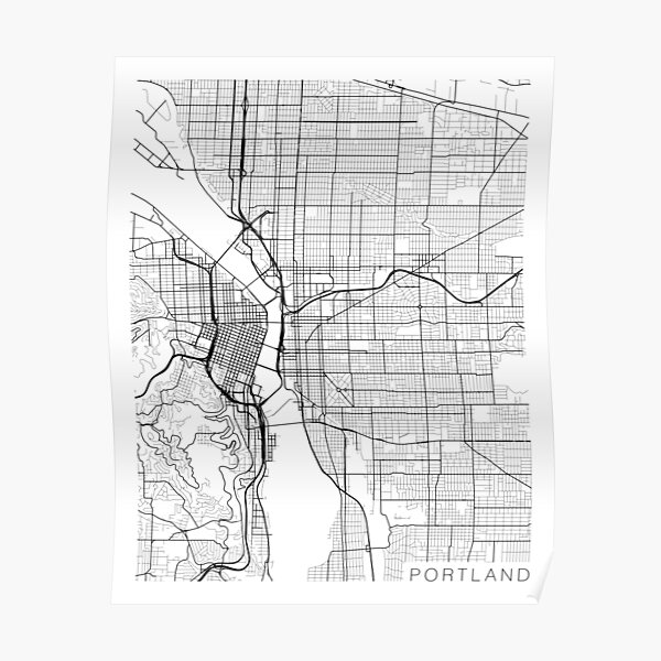 "Portland Map, USA - Black and White" Poster by MainStreetMaps | Redbubble
