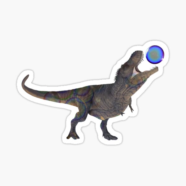 "Fun T Rex Dinosaur Playing with Rainbow Bubbles" Sticker by kmcs ...