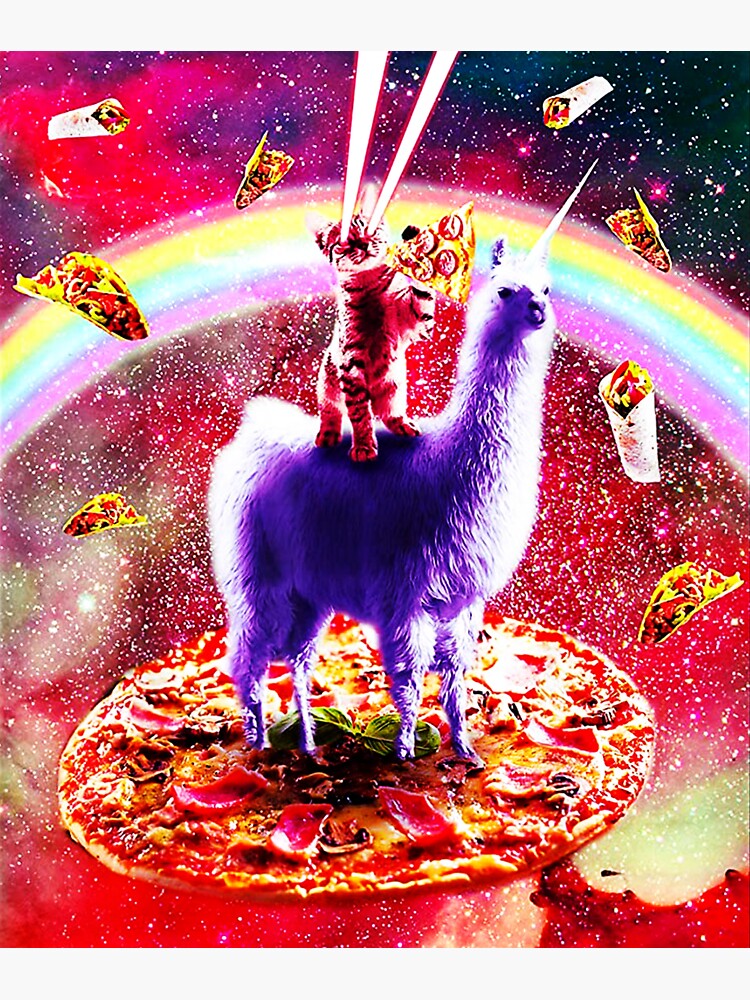 "Space Cat Riding Unicorn Llama Hunting Tacos" Sticker for Sale by ...