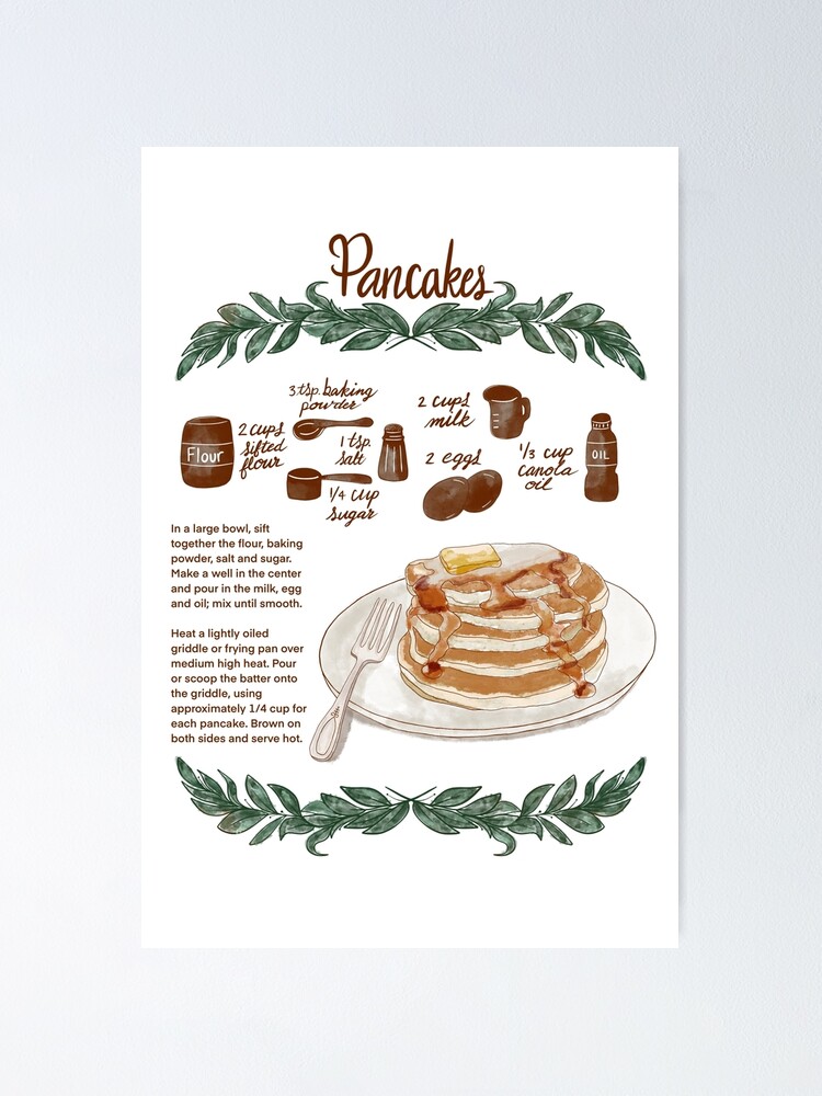 "Illustrated Pancake Recipe" Poster for Sale by emeraldlane | Redbubble