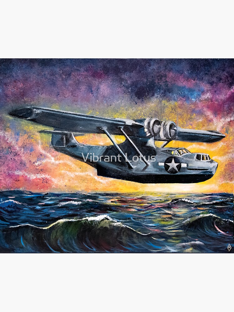 "Acrylic Painting - Grandpa's WWII PBY Over Sunset Waters" Sticker by ...