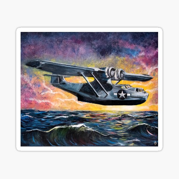 "Acrylic Painting - Grandpa's WWII PBY Over Sunset Waters" Sticker by ...