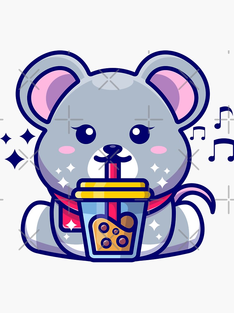 "Cute mouse drinking boba milk tea cartoon" Sticker for Sale by ...