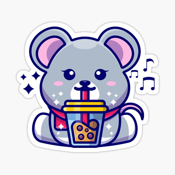 "Cute mouse drinking boba milk tea cartoon" Sticker for Sale by ...