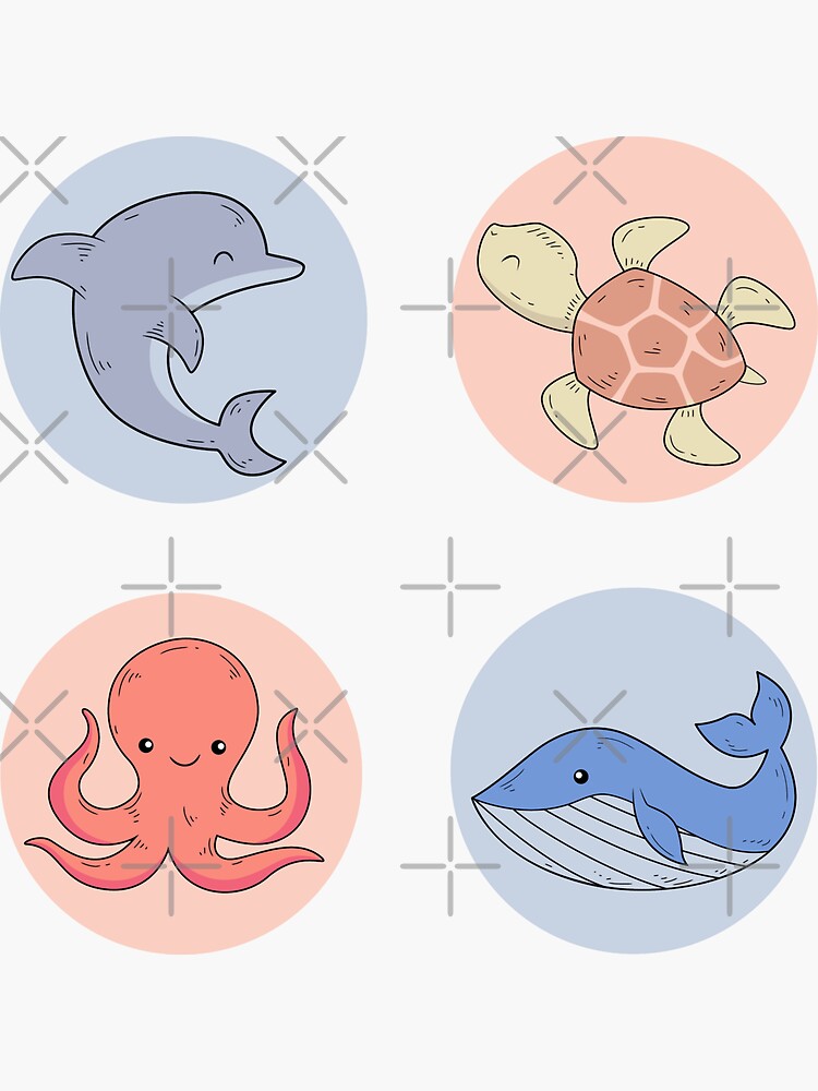 "Pastel Sea Creatures" Sticker for Sale by MyStickerStudio | Redbubble