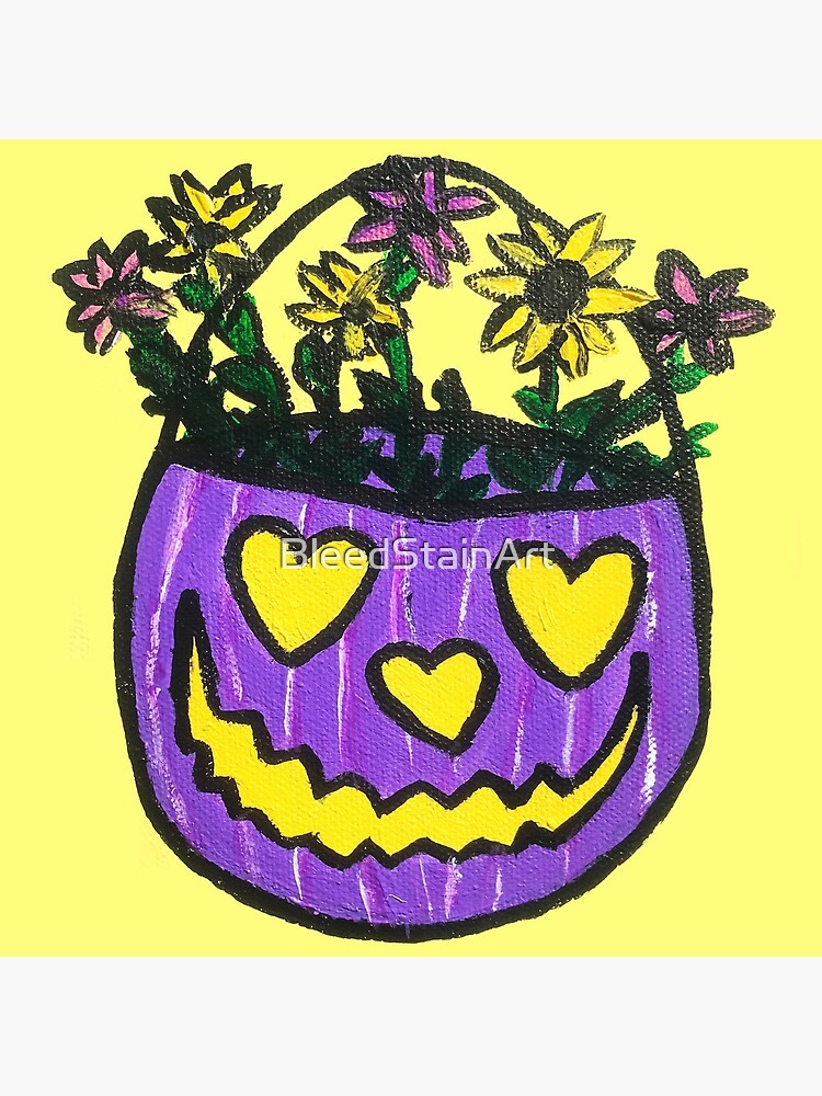 "Purple Pumpkin Pail with Flowers" Poster by BleedStainArt | Redbubble