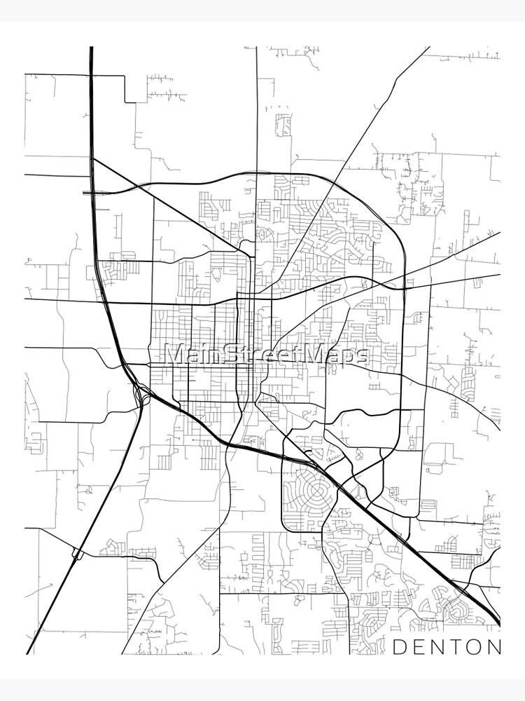 "Denton Map, USA - Black and White" Photographic Print by ...
