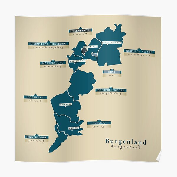 "Modern Map - Burgenland federal state map Austria AT" Poster for Sale ...