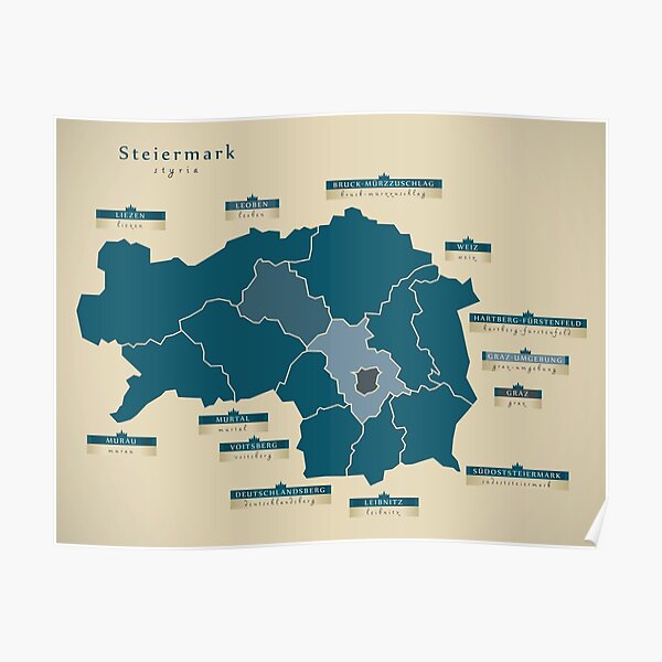 "Modern Map - Styria federal state map Austria AT" Poster by ...