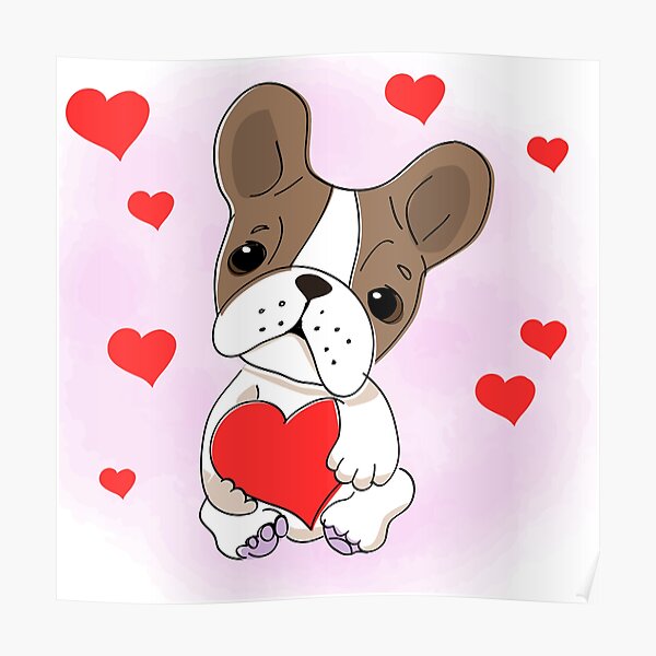 Póster «Lindo perrito con corazón de amor y el fondo de acuarela de ...