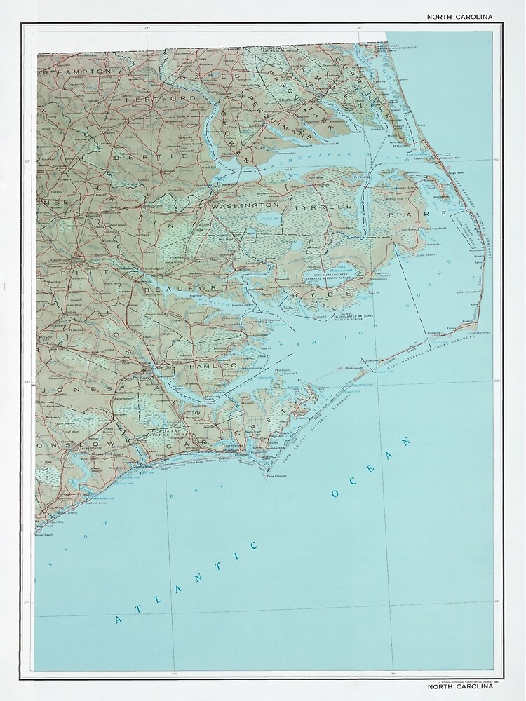 OBX NC Map (1993) North Carolina Coast Atlas Premium Matte Vertical ...