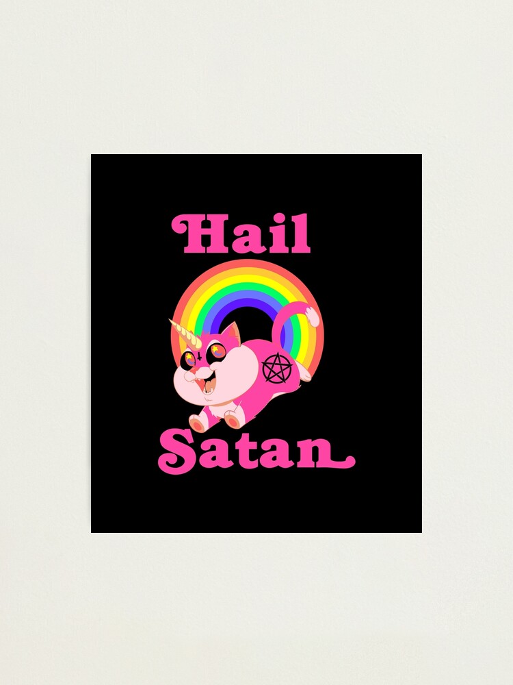 "Hail Satan Unicorn Cat Rainbow Funny Death Metal Meme" Photographic ...