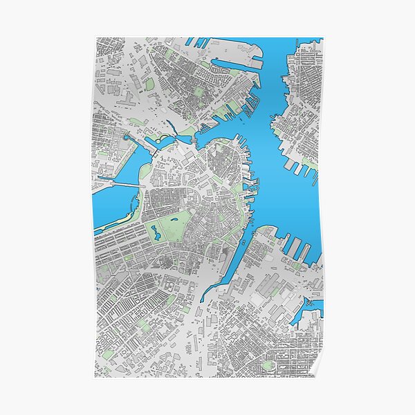 "Boston city center building map" Poster by Mapcandy | Redbubble