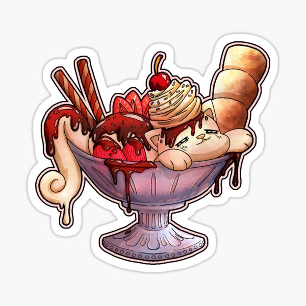 "Kitten Sundae" Sticker for Sale by MoopleDoodles | Redbubble