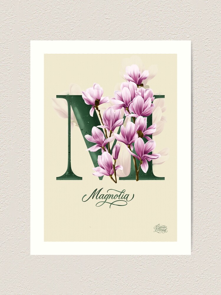 "The letter M. Magnolia. Flower alphabet." Art Print by BananiLettering ...