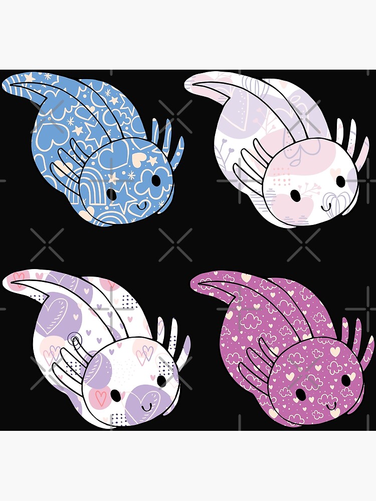 "Cute Kawaii Baby Chibi Axolotl in Blue Pink and Purple Pastel Patterns ...