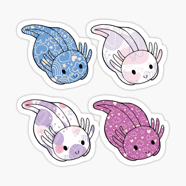 "Cute Kawaii Baby Chibi Axolotl in Blue Pink and Purple Pastel Patterns ...