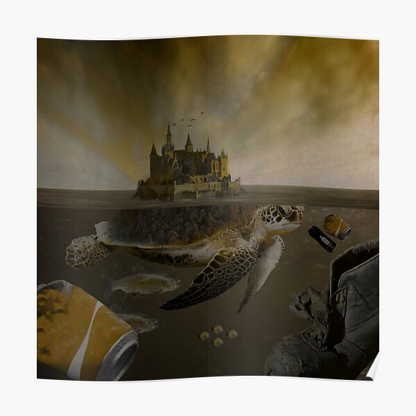 "An image of doomsday : a city of survivors supported by turtle shells ...