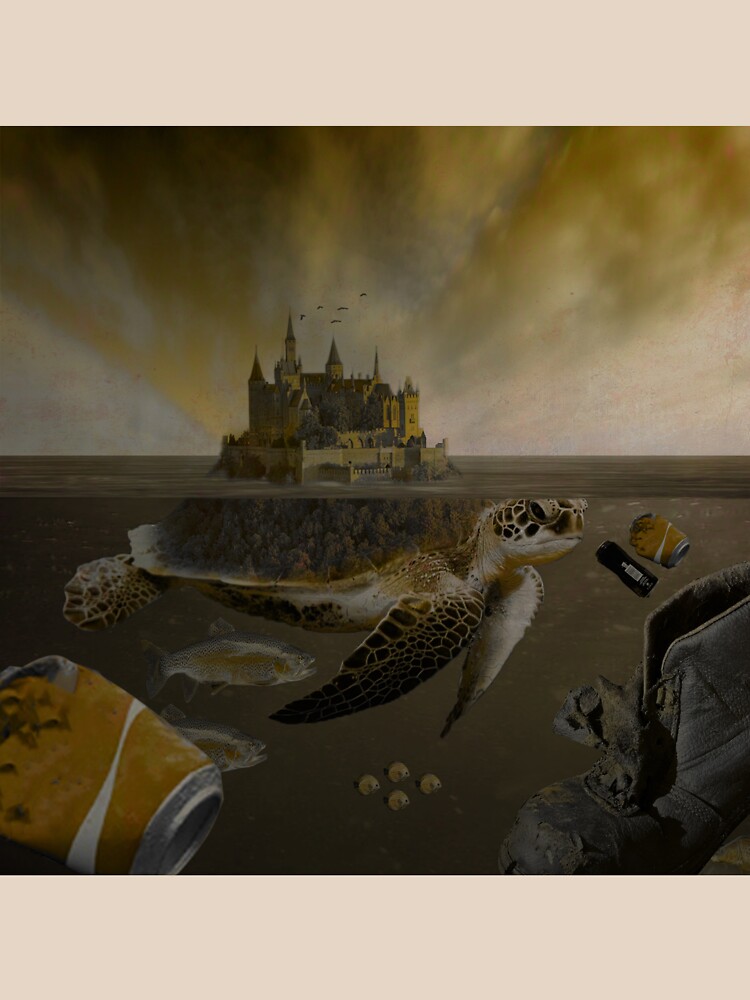 "An image of doomsday : a city of survivors supported by turtle shells ...