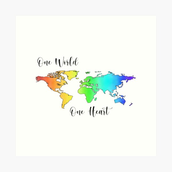 "One World, One Heart Rainbow World Map" Art Print by TheAlienBrain ...