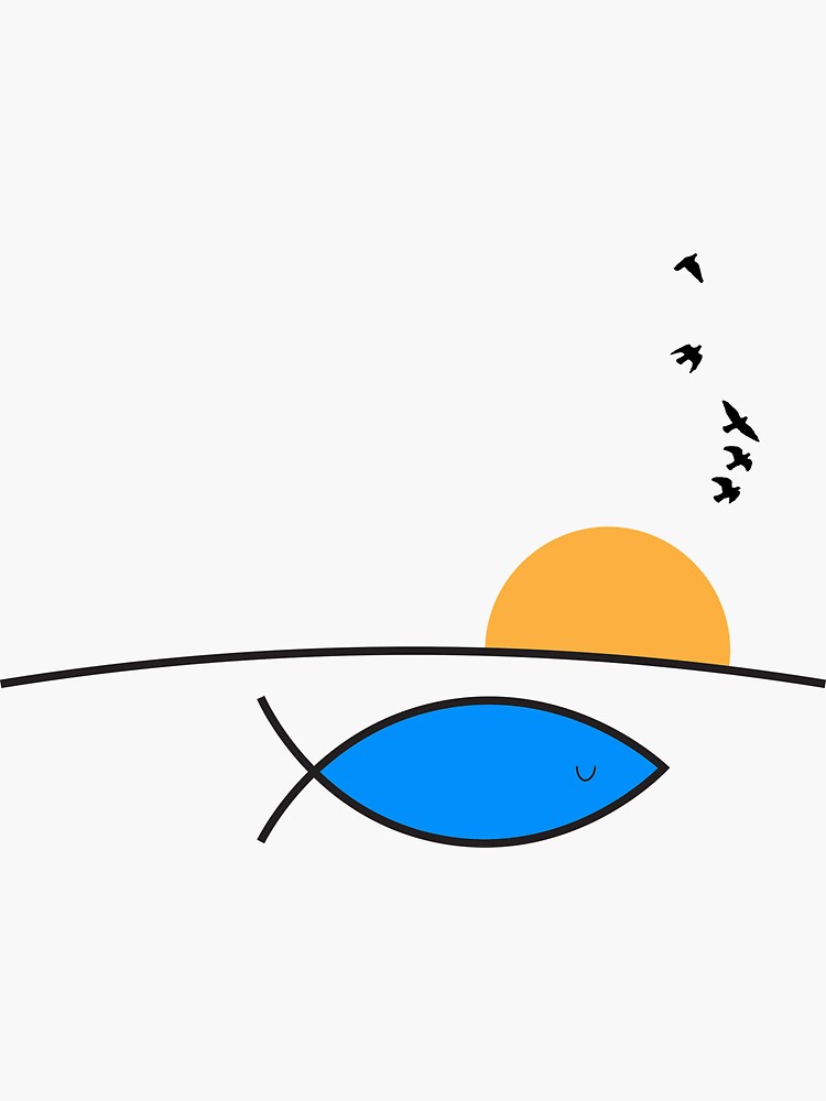 "Fish & Moon " Sticker for Sale by ClusterOneArt | Redbubble